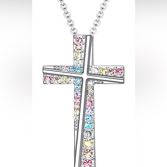 Jewelry | Colorful Cross Necklace Charm Silver Plate Cross Necklace ...